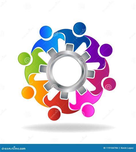Teamwork Of People With Cog Gear Icon Stock Vector Illustration Of