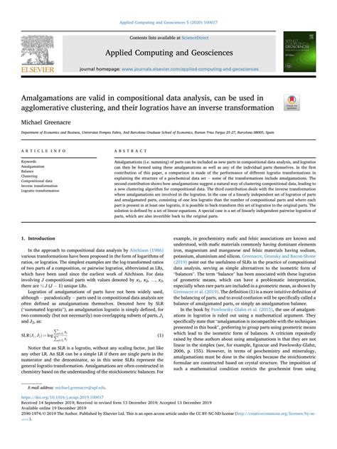 pdf amalgamations are valid in compositional data analysis can be used in agglomerative