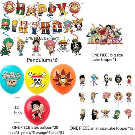 One Piece Birthday Cake Toppers And Balloons With Cartoon Characters On