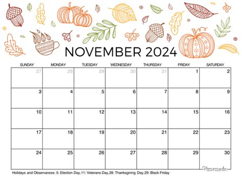 November Calendar Printable Cute Berti Chandal