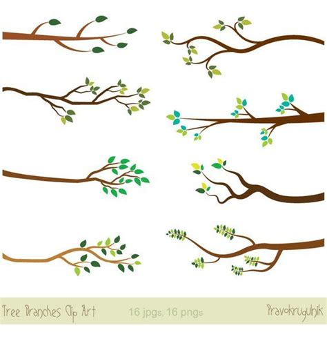 Tree Branches With Leaves Clipart Set
