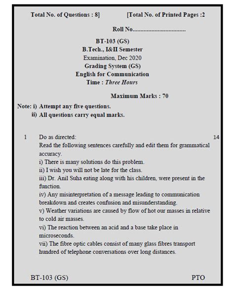 RGPV Previous Old Year Question Papers BT 103 English For