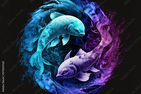 Watercolor Of Two Koi Fish Swimming In Circle Ying And Yang Based On