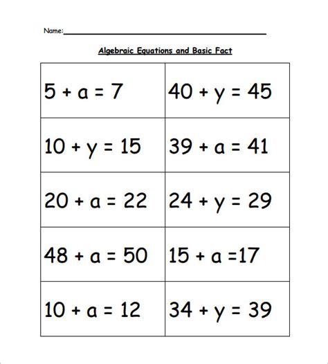 Basic Algebra Practice Problems Worksheets