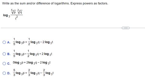 solved write as the sum and or difference of logarithms