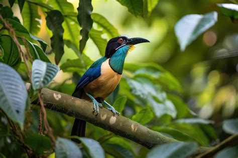 Premium AI Image Exotic Bird Perched On Tree Branch Surrounded By