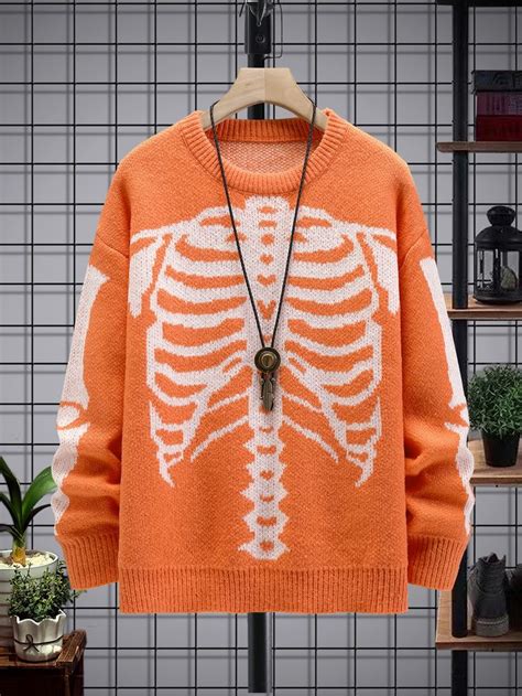 Men Skeleton Pattern Drop Shoulder Jumper
