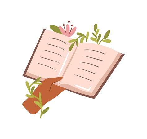 Lector Sosteniendo Un Libro Abierto Con Flores En Flor Vector Premium