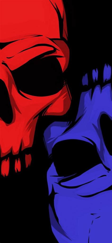 A Red And Blue Skull Face Next To Each Other