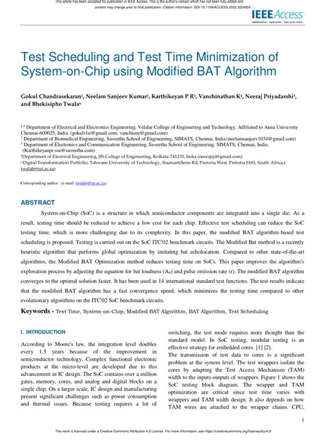 pdf test scheduling and test time minimization of system on chip using modified bat algorithm