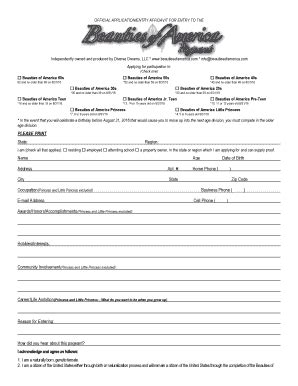 Fillable Online Official Local Entry Form For Entry To The Beauties