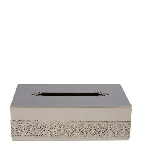 VILLARI Silver Marbella Chrome Rectangular Tissue Box Harrods UK