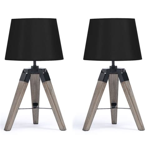 Lot de 2 lampes de chevet trépied en bois noires Accessoires maiso