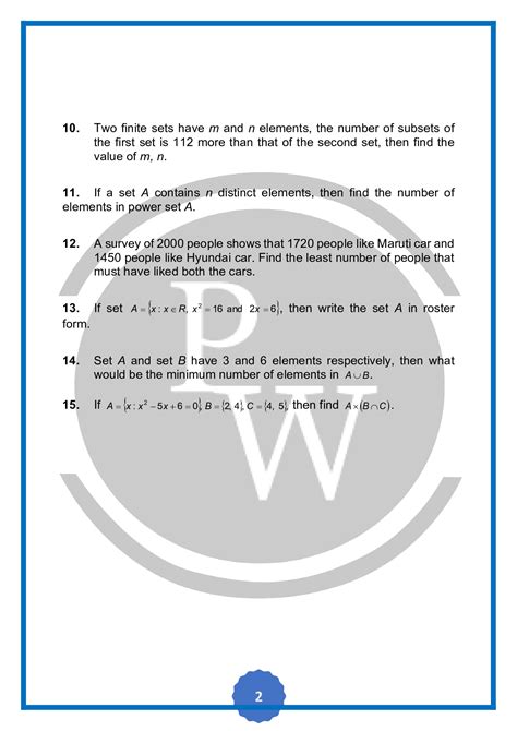 questions based on chapter set theory class 11 maths physics wallah