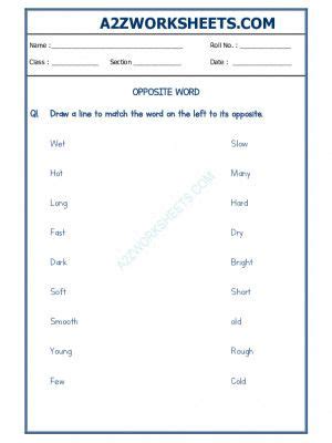 Worksheet For The Opposite Word