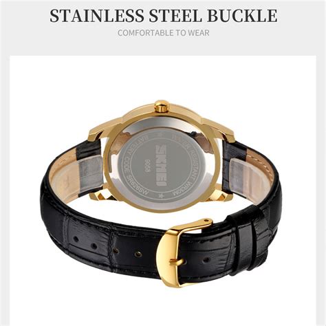 SKMEI Jam Tangan Analog Strap Kulit Anti Air 30M Pria 9058CL Black