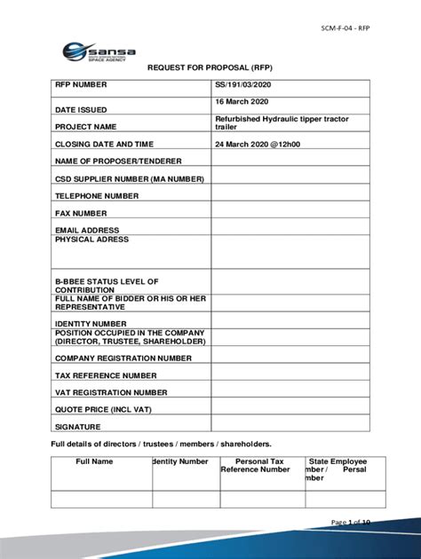 Fillable Online SCM F 04 RFP Page 1 Of 10 REQUEST FOR PROPOSAL