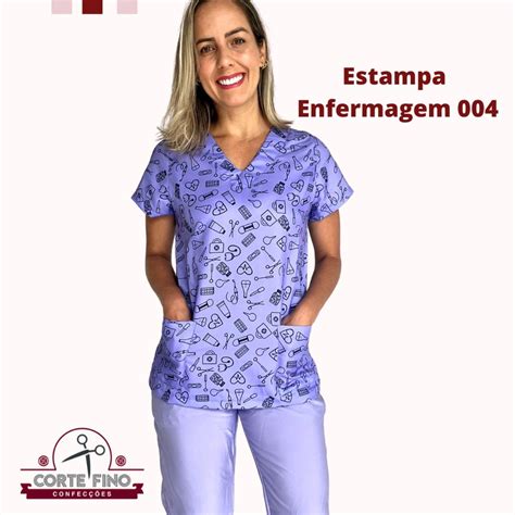 Pijama Cirúrgico Hospitalar Scrub Feminino nome Bordado