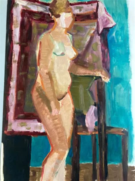 VERY PRETTY PAINTING Naked Woman Nude Oil Paper Cubist Cubism To