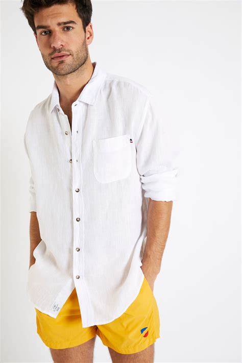 Chemise en lin manches longues Blanche CHEMISEML LIN Prêt à porter Cala