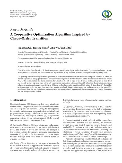 pdf a cooperative optimization algorithm inspired by chaos order transition