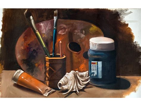 Still Life Art Materials MK Goyal Oil Painting Exotic India Art