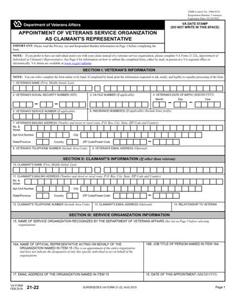 VA Form 21 22 Printable Fillable In PDF Origin Form Studio