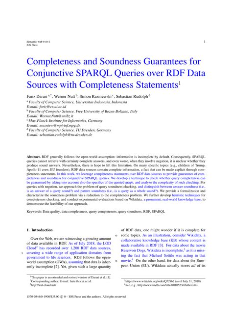 pdf completeness and soundness guarantees for conjunctive sparql queries over rdf data sources
