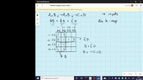 algebra reduction a b v ¬a b v ¬c d using kmap and boolean algebra youtube