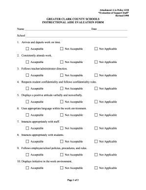 IN Greater Clark County School Instructional Aide Evaluation Form 1998