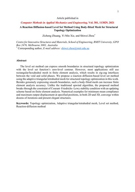 pdf a reaction diffusion based level set method using body fitted mesh for structural topology