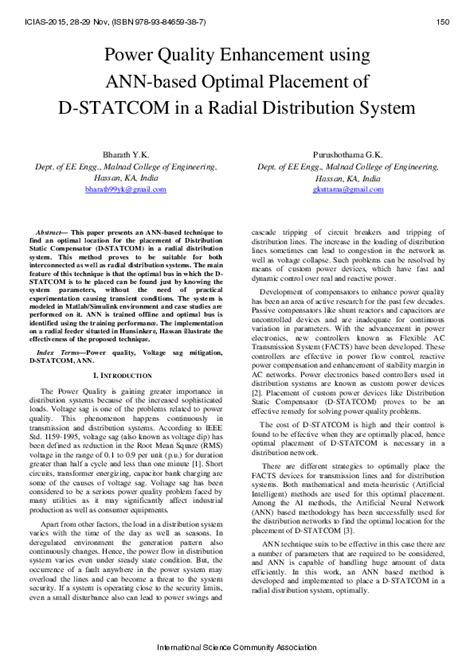 pdf power quality enhancement using ann based optimal placement of d statcom in a radial