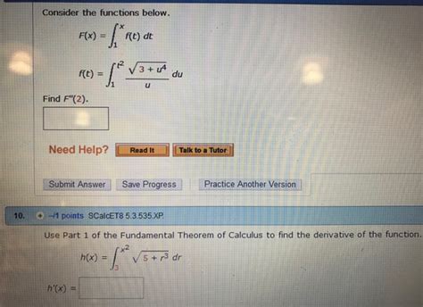 solved consider the functions below fx f t dt f t u