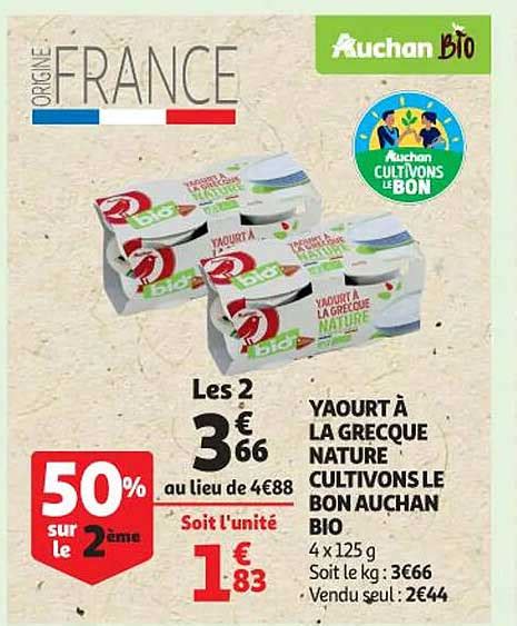 Promo Yaourt à La Grecque Nature Cultivons Le Bon Auchan Bio chez