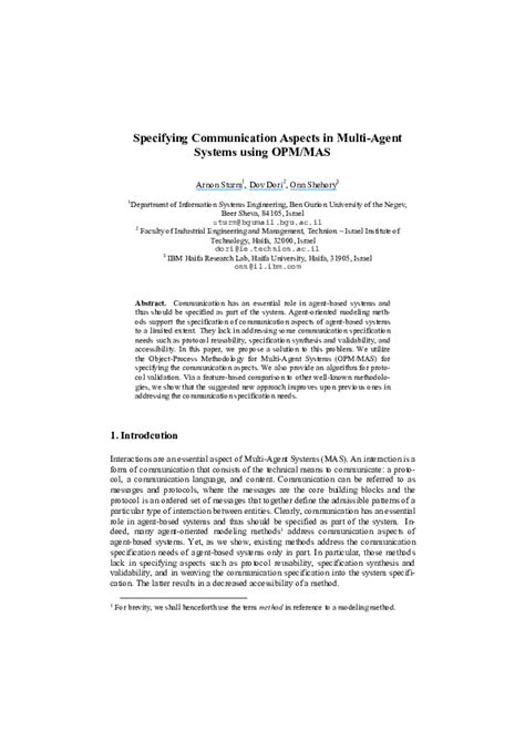 pdf specifying communication aspects in multi agent systems using opm mas arnon sturm