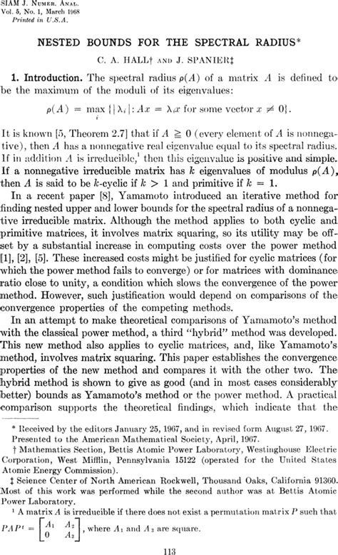 nested bounds for the spectral radius siam journal on numerical analysis