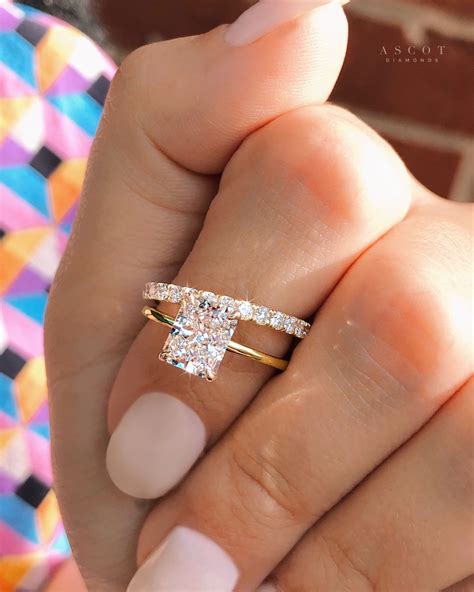 Stunning Radiant Diamond Solitaire Engagement Ring On Yellow Gold Band