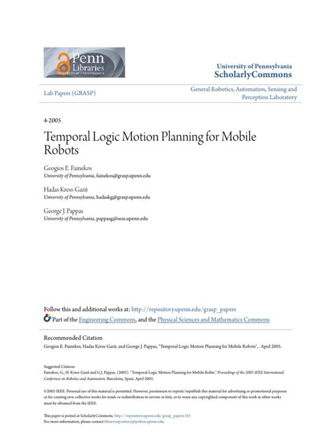 temporal logic motion planning for mobile robots scholarlycommons pdf applied mathematics