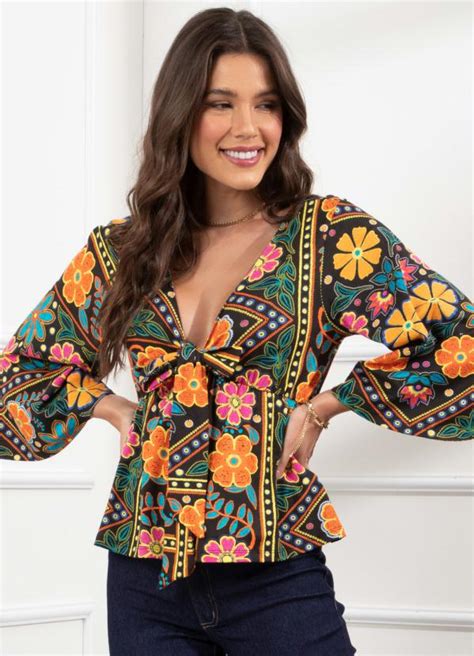 Blusa Floral Color Amarra O Frontal Quintess