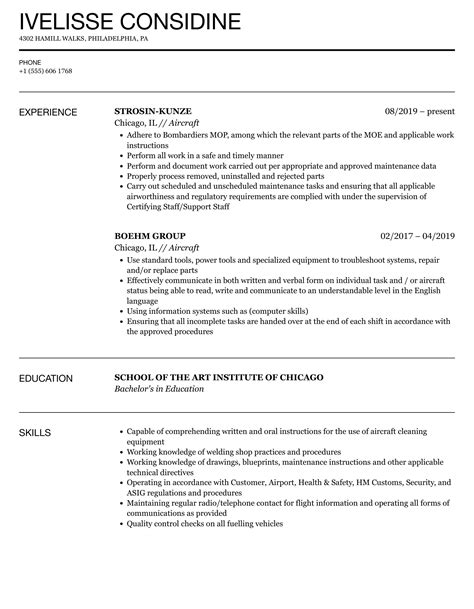 Aircraft Resume Samples Velvet Jobs