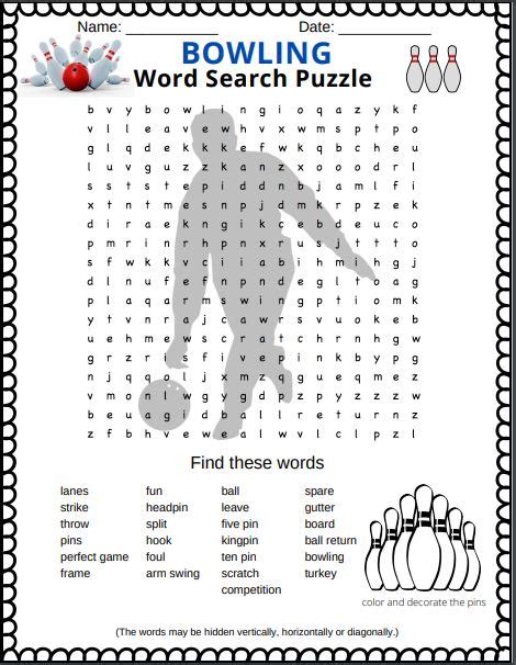 Bowling Word Search Puzzle Fun Free Printable Puzzletainment