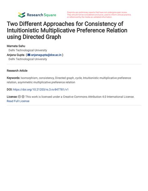 pdf two different approaches for consistency of intuitionistic multiplicative preference