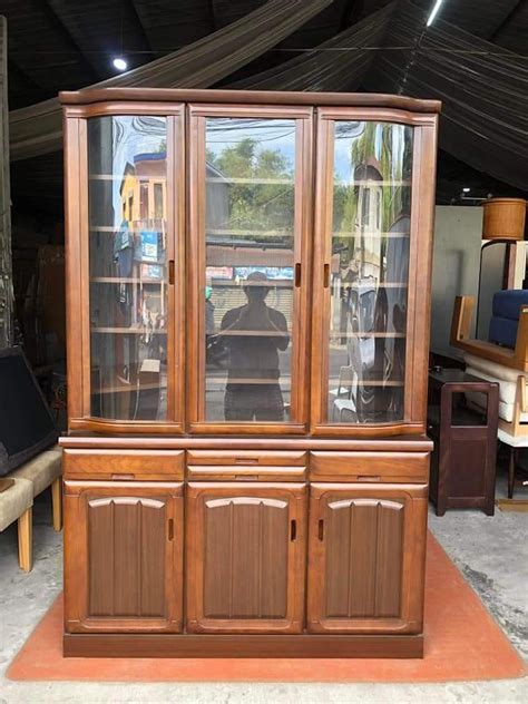 Curved Glass Door Display Cabinet L X W X H Inches Solid Wood