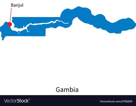 Detailed Map Of Gambia And Capital City Banjul Vector Image