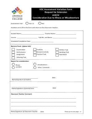 Fillable Online HSC Assessment Variation Form Request For Extension