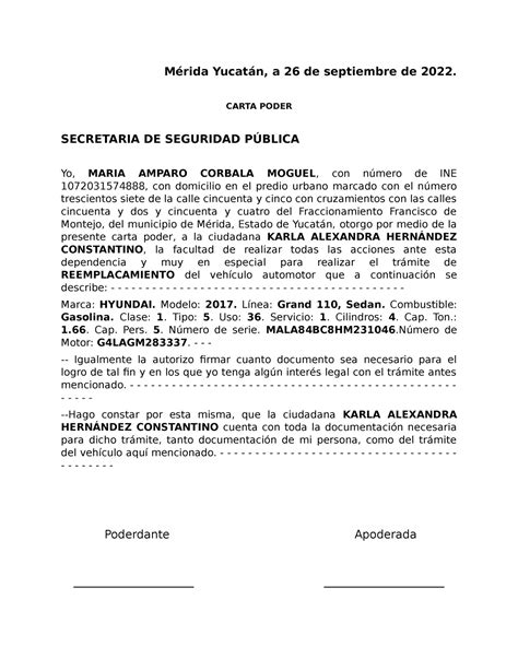 Carta Poder Notariada K Mérida Yucatán a 26 de septiembre de 2022