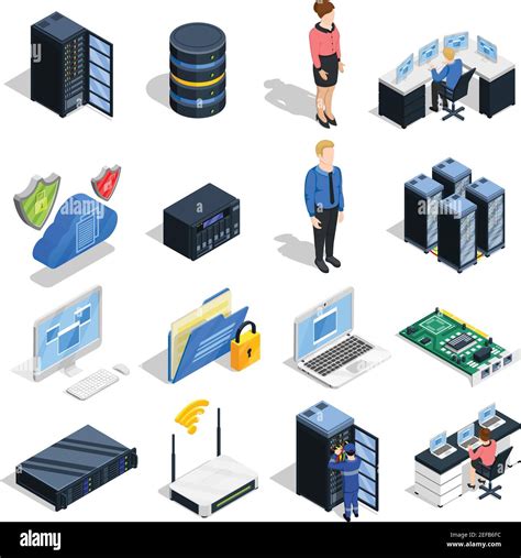 Datacenter Isometric Icons Collection Of Sixteen Isolated Computer And