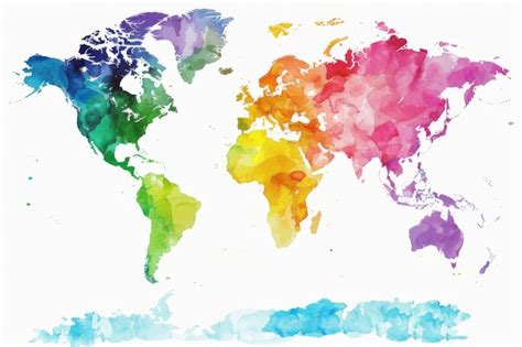 Un Mapa Del Mundo En Acuarela De Colores Que Muestra Continentes Y