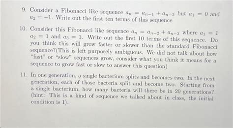 solved 9 consider a fibonacci like sequence an an−1 an−2