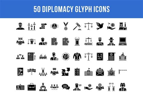 50 Iconos De Glifos De Diplomacia Vector Premium